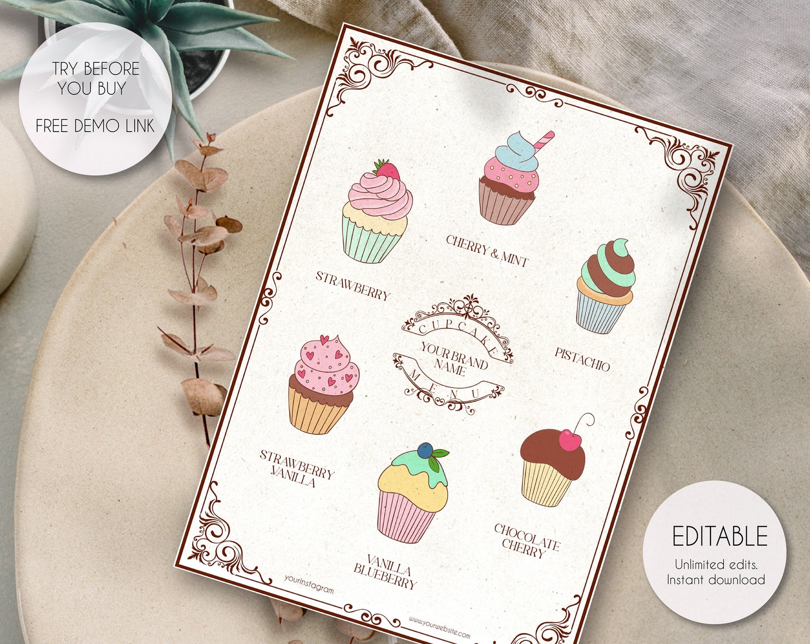Editable Cupcake Menu Template, Luxury Cupcake Menu Template, Cupcake ...
