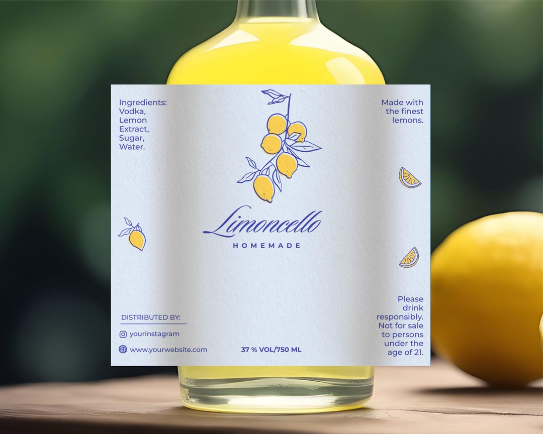 Editable Elegant Limoncello Bottle Label Template: Custom Lemon Liqueur ...