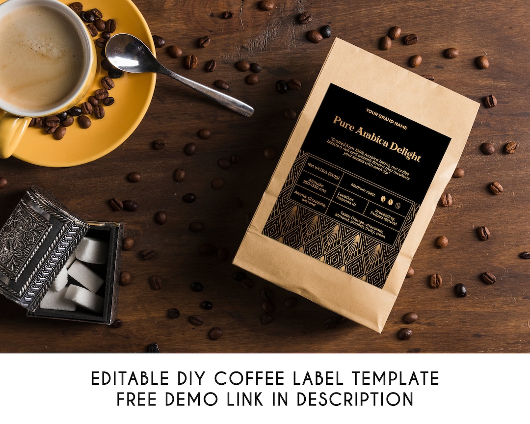 Editable Modern Arabica Coffee Bag Label Template, Printable Luxury ...