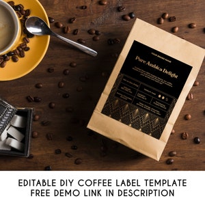 Editable Modern Arabica Coffee Bag Label Template, Printable Luxury ...