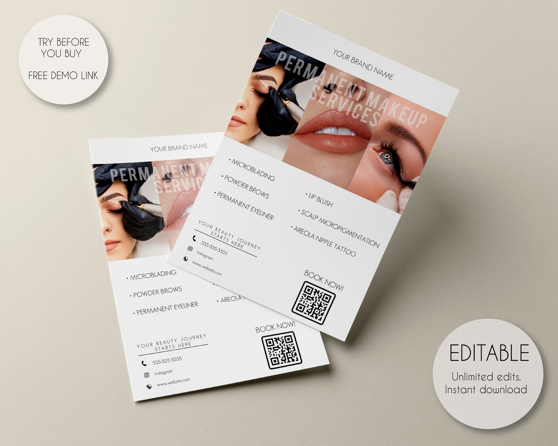 Editable Permanent Makeup Flyer Template Custom PMU - Etsy