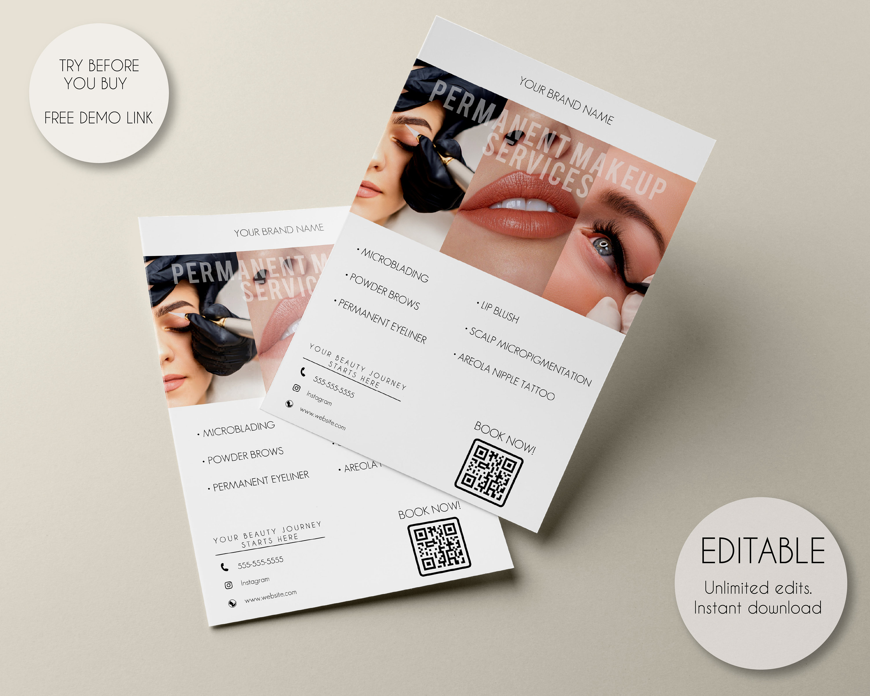 Editable Permanent Makeup Flyer Template: Minimalist PMU Promotion ...