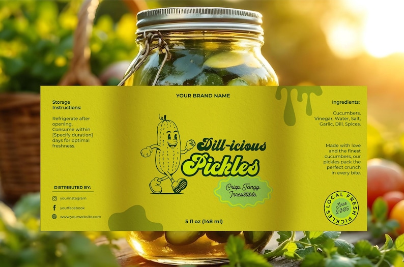 Editable Vintage Dill Pickles Jar Label Template (instant Download) - Etsy