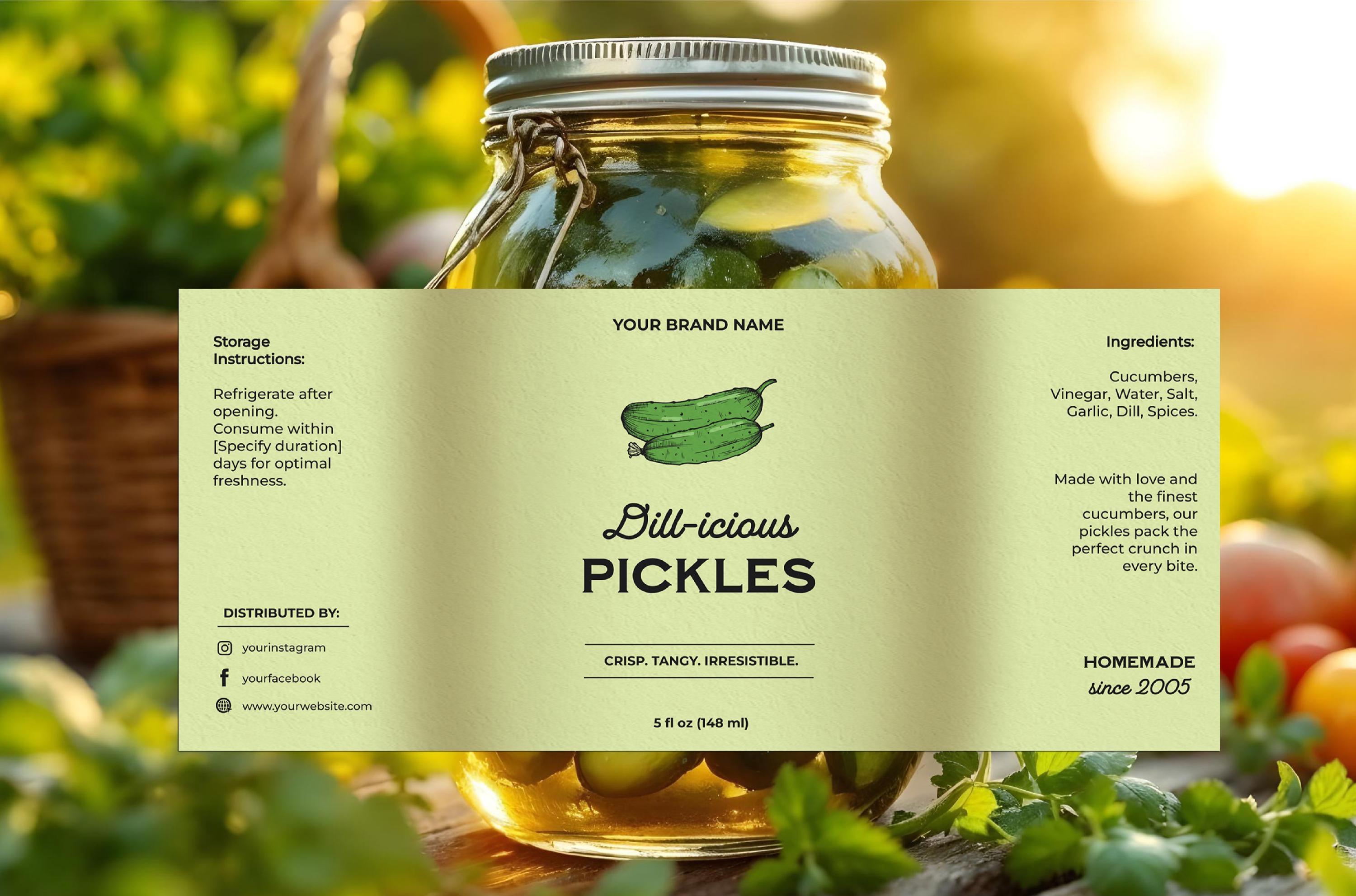 Editable Luxury Dill Pickles Jar Label Template, Printable Minimalist ...