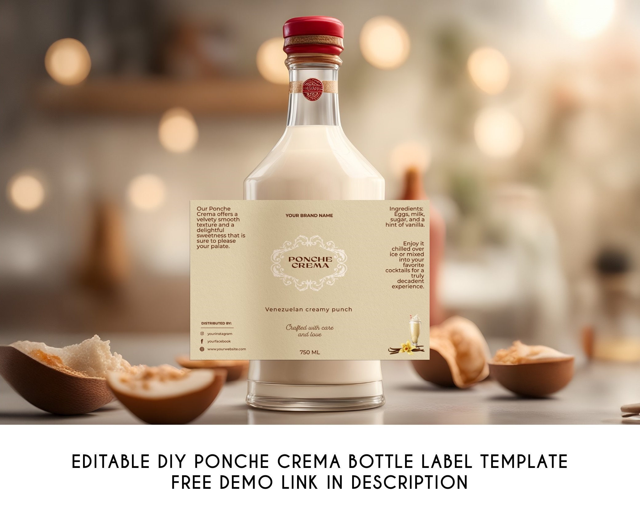 Editable Ponche Crema Bottle Label: Homemade Venezuelan Punch (digital ...