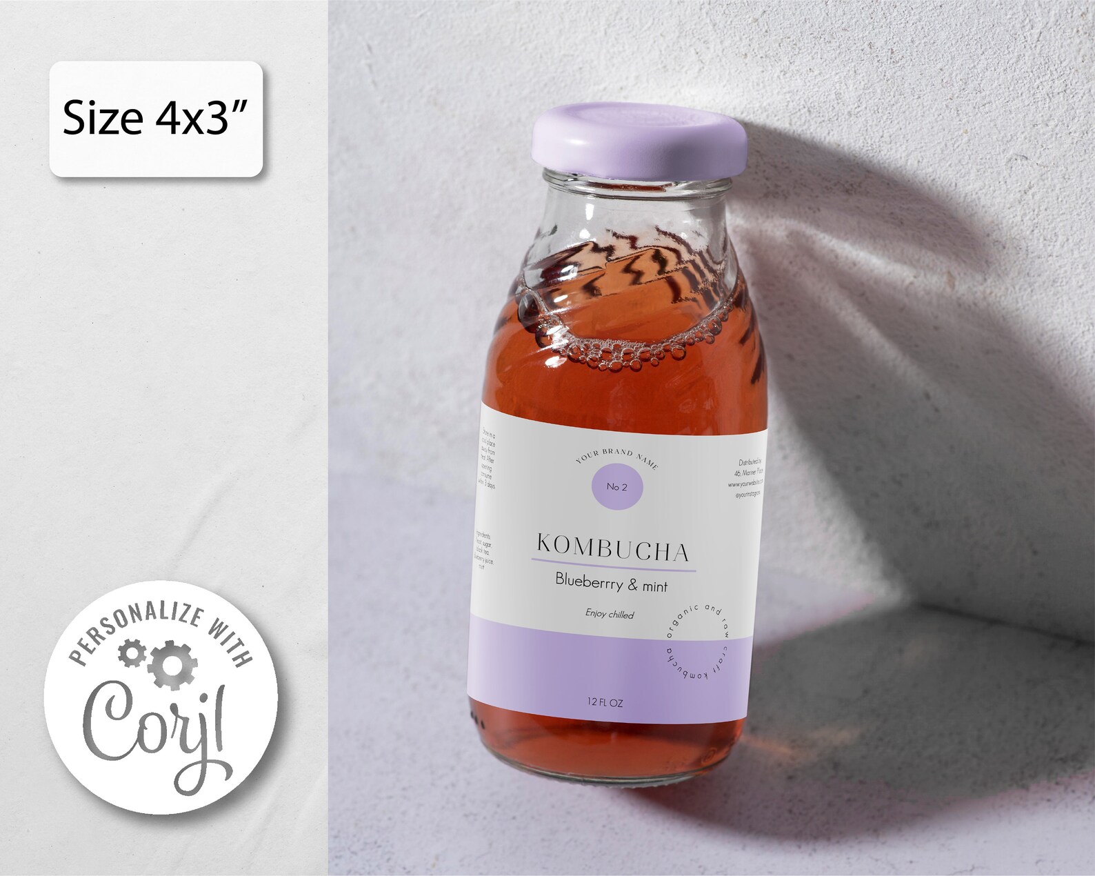 Editable Kombucha Bottle Label Template, Custom Kombucha Bottle Sticker ...