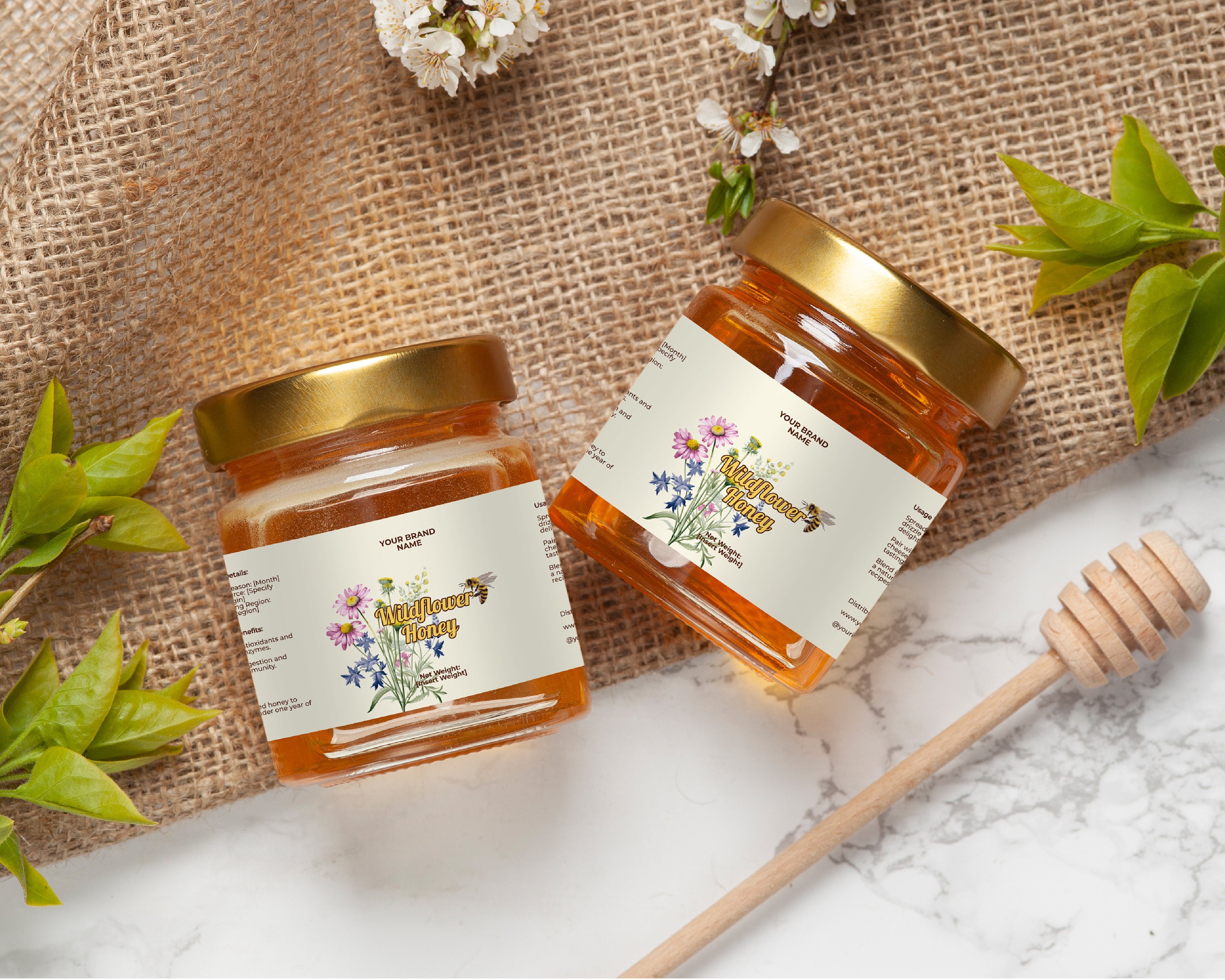 Editable Luxury Wildflower Honey Jar Label Template, Printable Custom ...