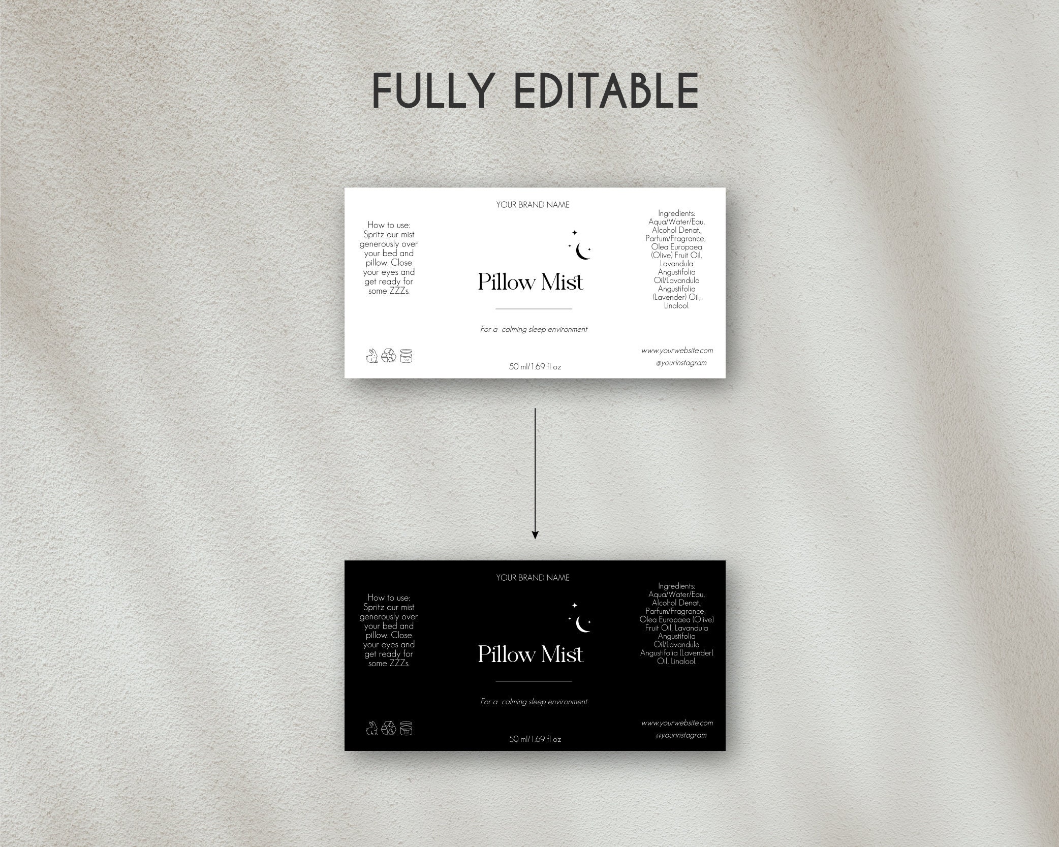Editable Pillow Mist Label Template: Minimalist Spray Bottle Design ...