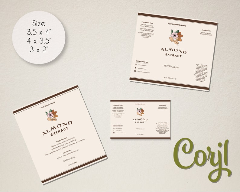 Editable Luxury Almond Extract Bottle Label Template, Printable ...