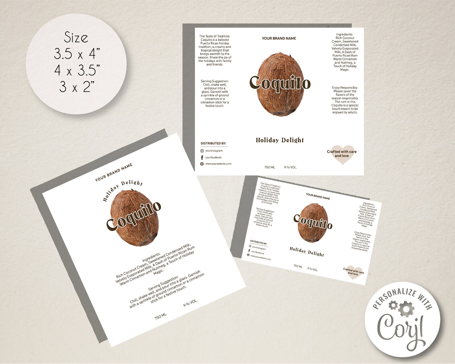 Editable Minimalist Coquito Bottle Label Template, Printable Modern ...
