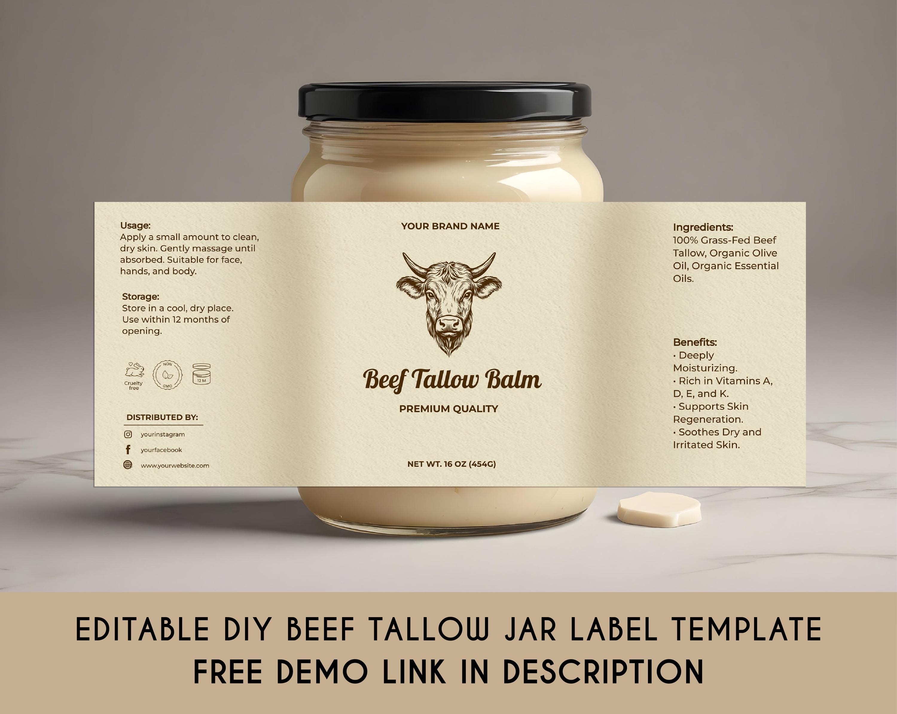 Editable Beef Tallow Jar Label Template, Printable Luxury Tallow Balm ...