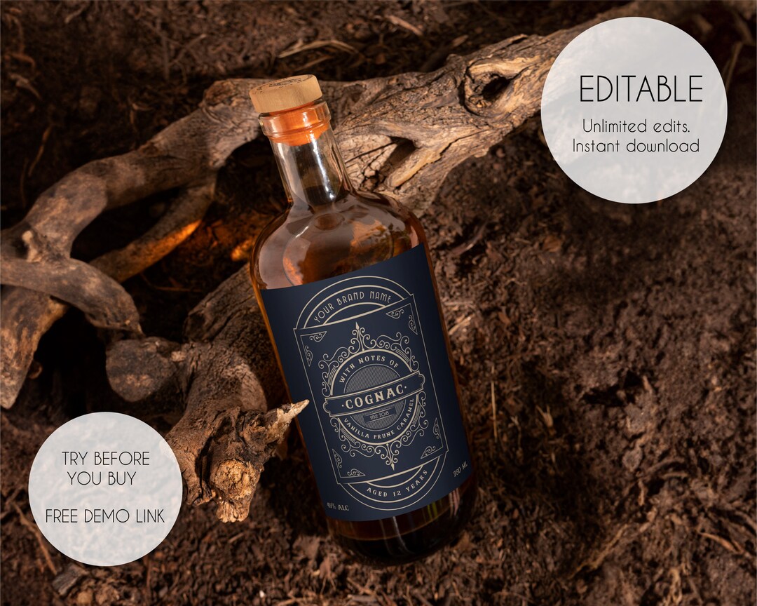 Editable Cognac Bottle Label Template, Printable Alcoholic Beverage ...