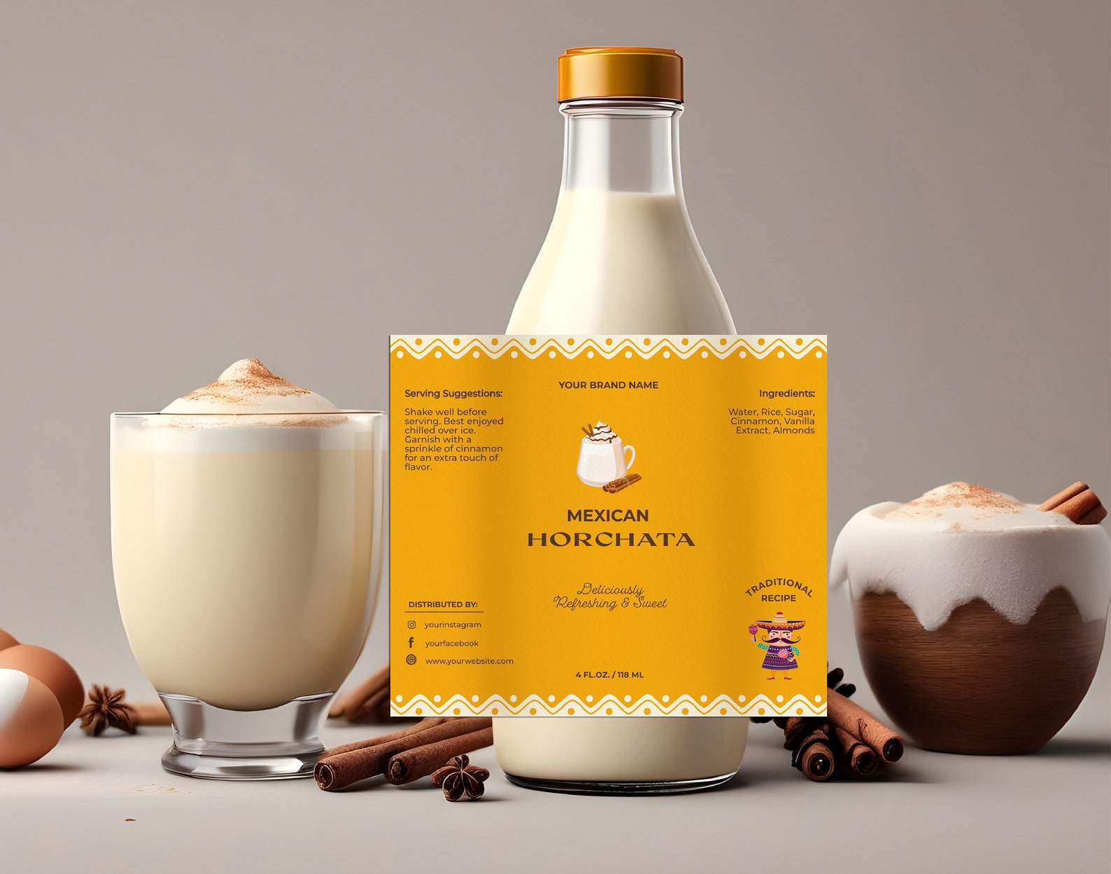 Editable Horchata Bottle Label: Custom Drink Sticker (digital Download ...