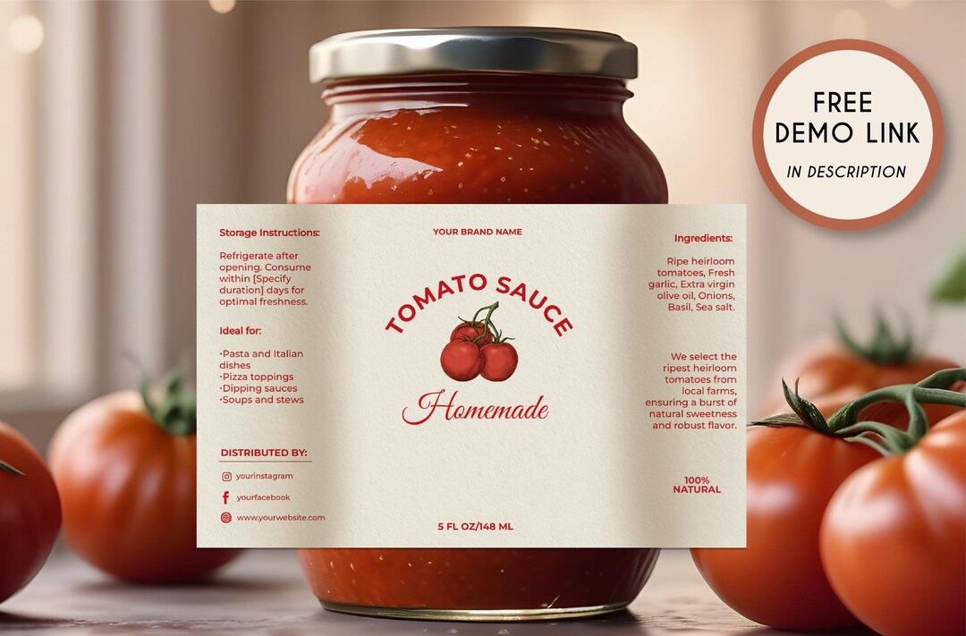 Editable Tomato Sauce Jar Label: Modern Homemade Ketchup Sticker ...