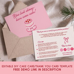 Editable Playful Cake Care Card Instructions Card Template, Printable ...