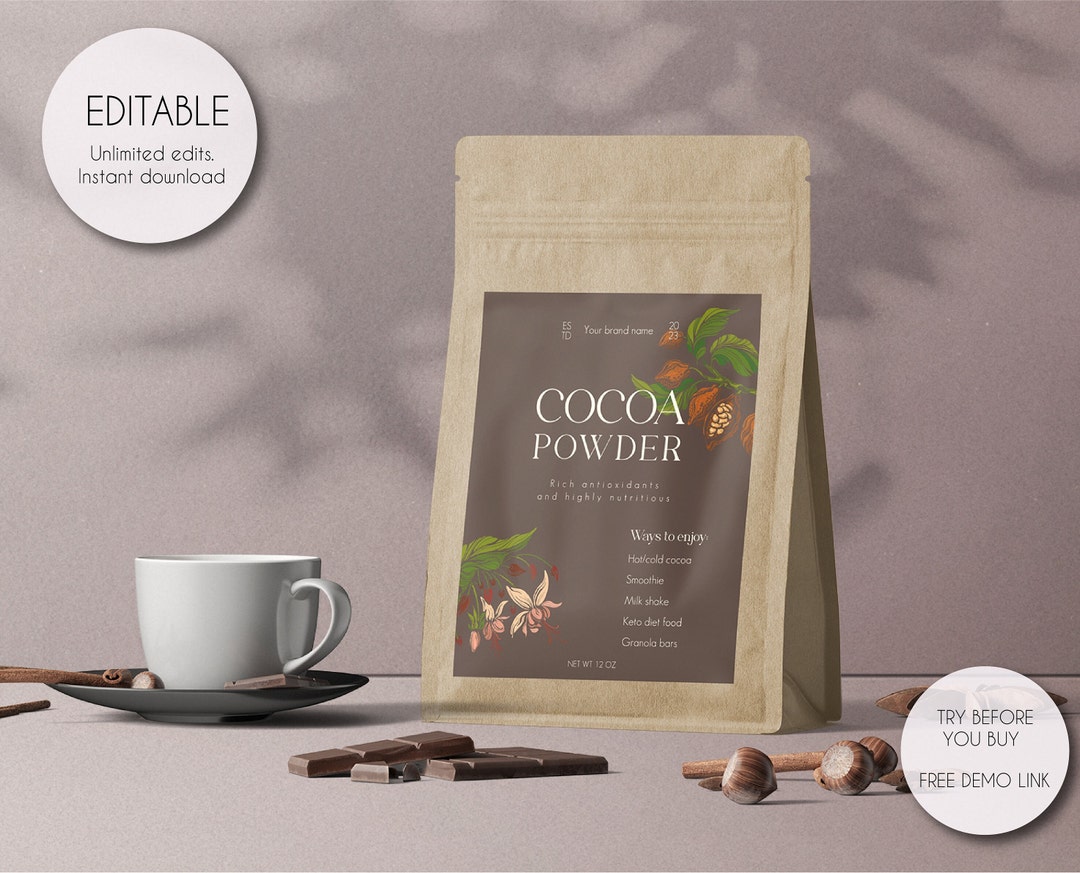 Editable Cocoa Powder Bag Label Template Printable Cacao - Etsy