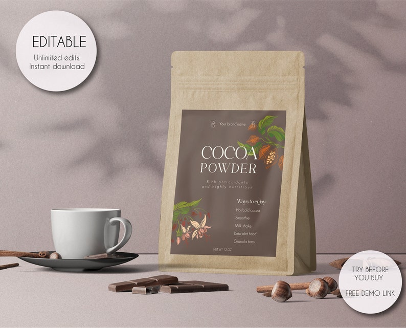 Editable Cocoa Powder Bag Label Template Printable Cacao - Etsy