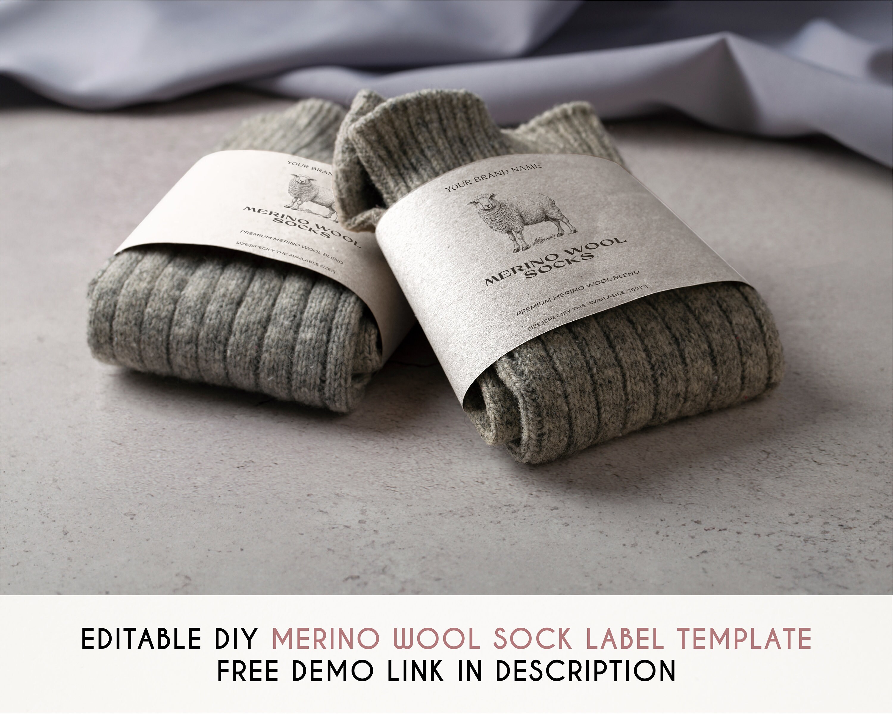 Editable Minimalist Merino Wool Socks Label Template - Etsy