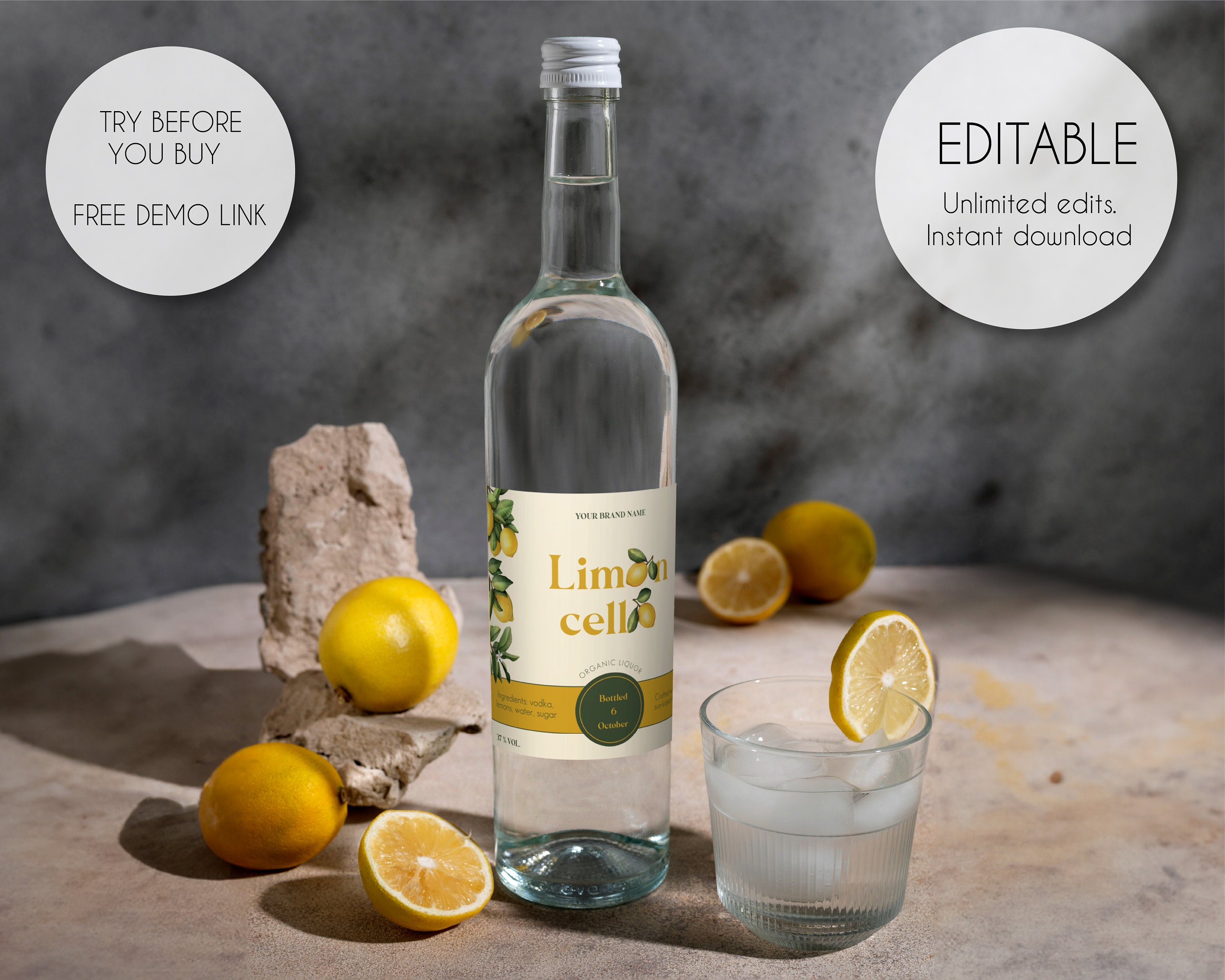 Editable Limoncello Bottle Label Template, Printable Alcoholic Lemon ...
