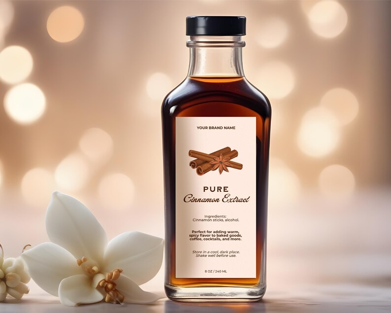 Editable Minimalist Cinnamon Extract Bottle Label Template, Printable ...