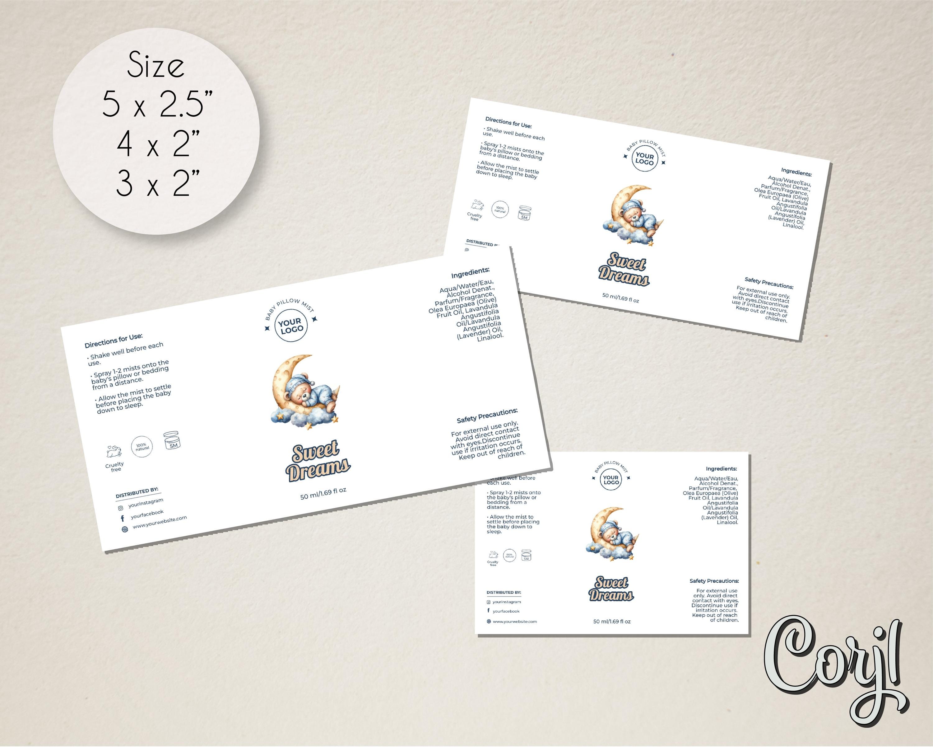 Editable Baby Pillow Mist Label Template: Nursery Spray Sticker ...