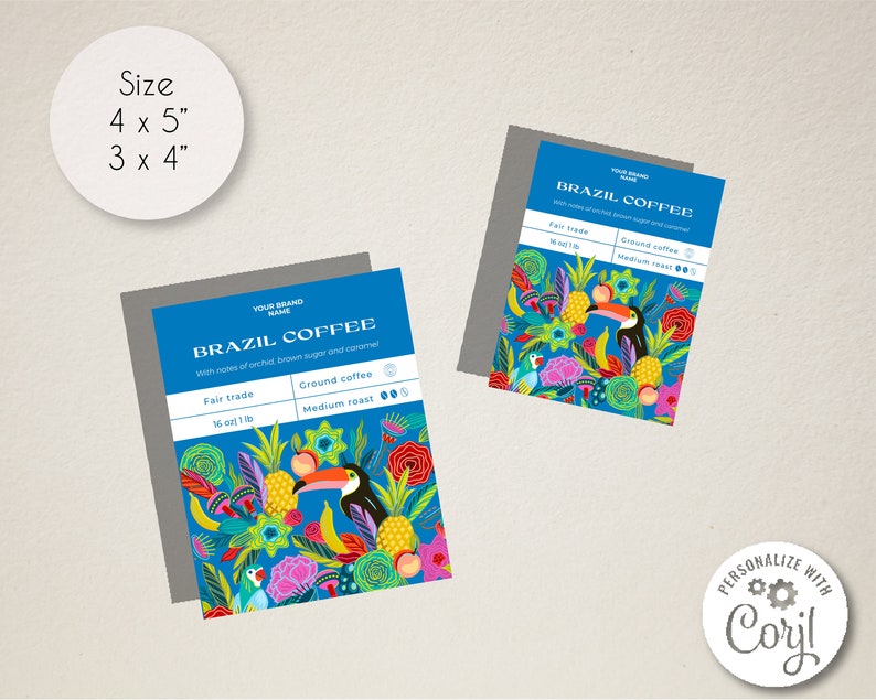 Editable Modern Brazil Coffee Bag Label Template, Printable Luxury ...