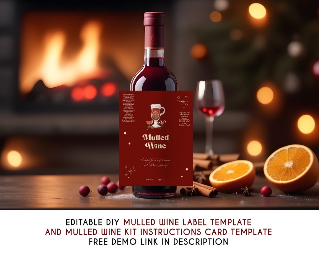 Editable Luxury Mulled Wine Bottle Label Template, Printable Mulled ...