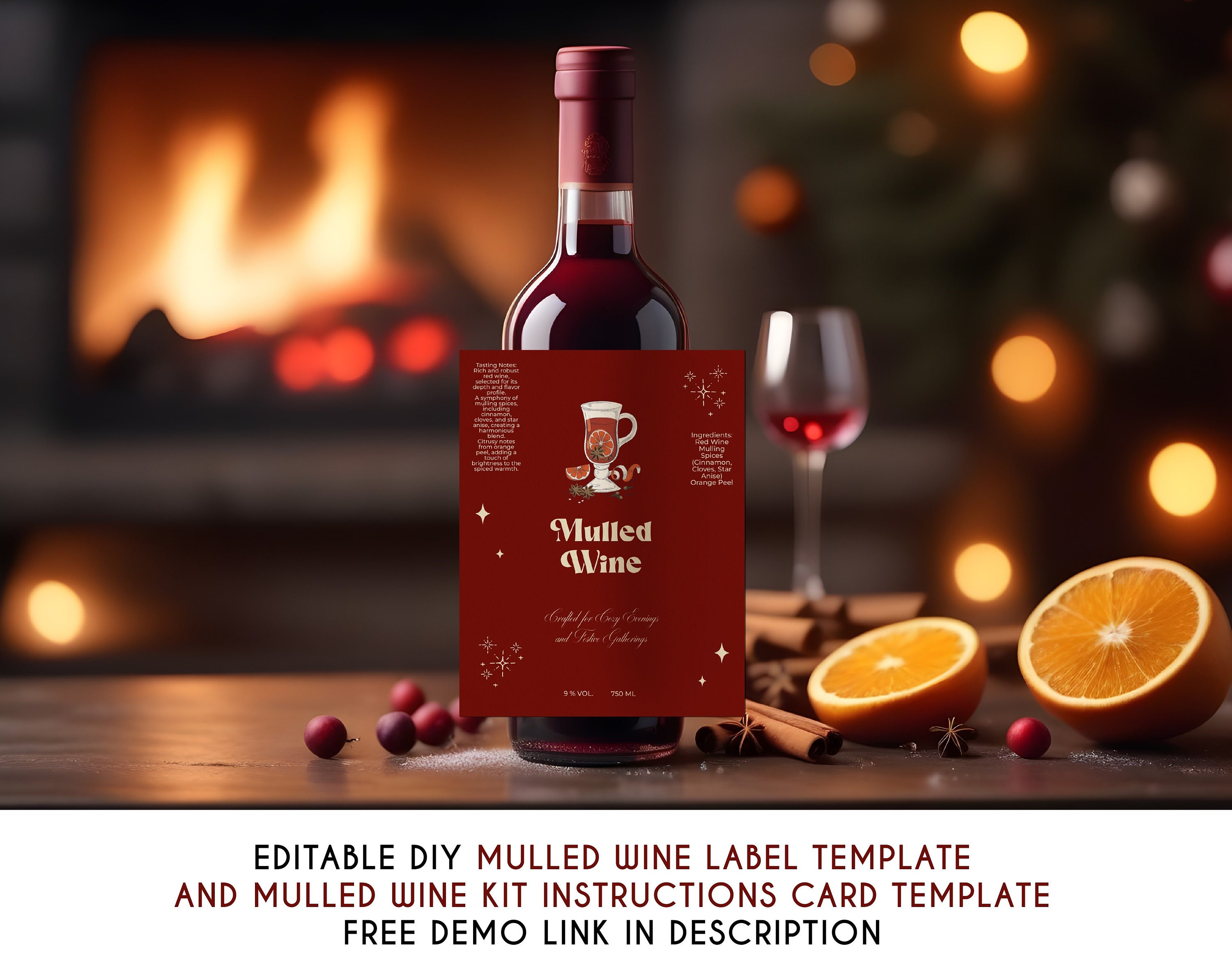 Editable Mulled Wine Bottle Label: Luxury Christmas Sticker (digital ...