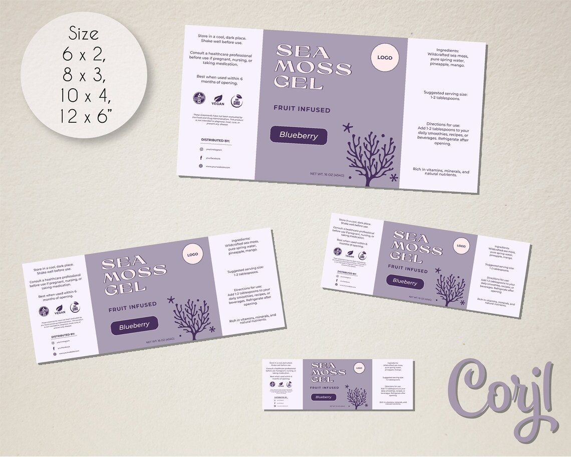Editable Sea Moss Gel Label Template: Custom Food Jar Sticker (digital ...