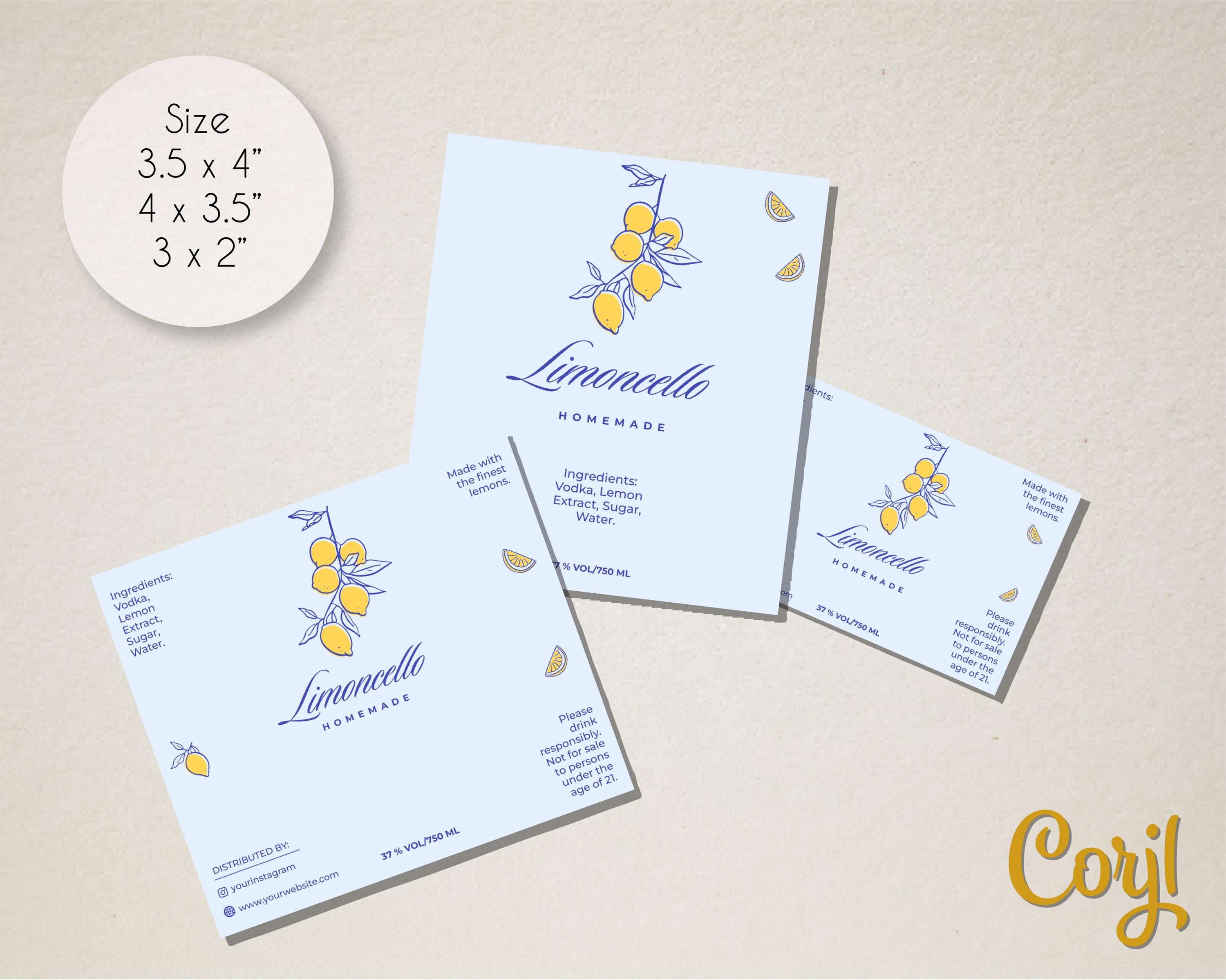 Editable Elegant Limoncello Bottle Label Template: Custom Lemon Liqueur ...