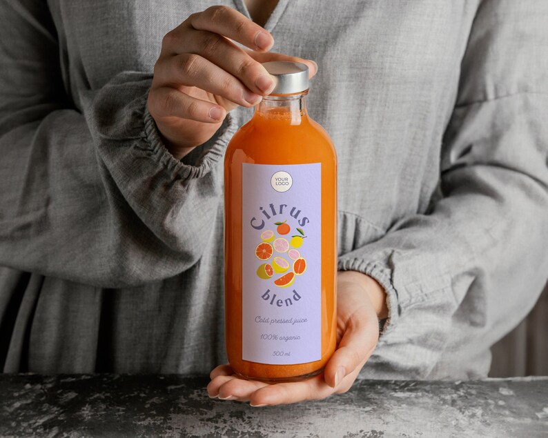 Funky Juice Bottle Label Template: Editable Fruit Drink Sticker ...