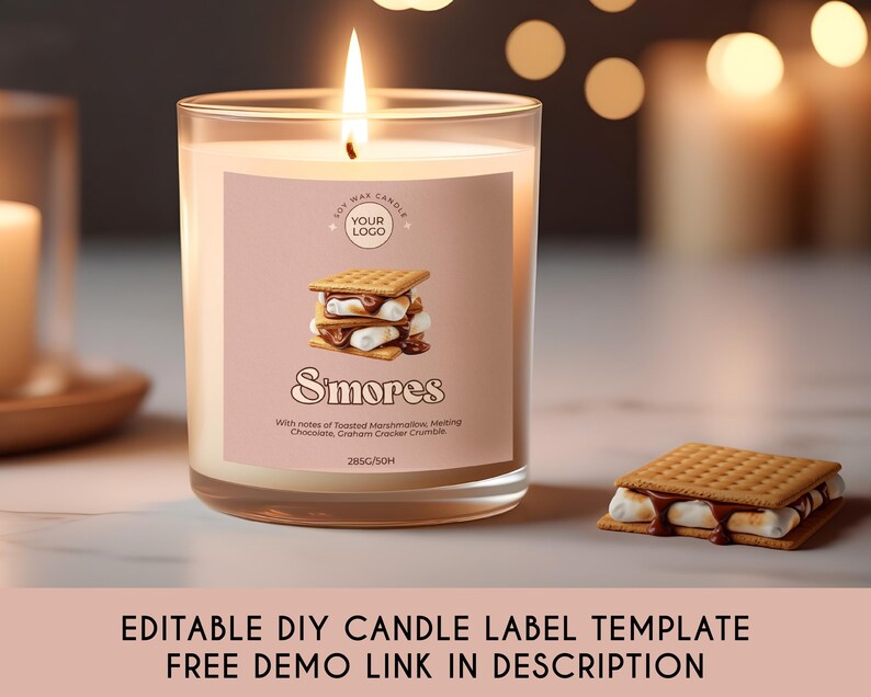 Editable Luxury S'mores Candle Label Template, Printable Smores Scent ...