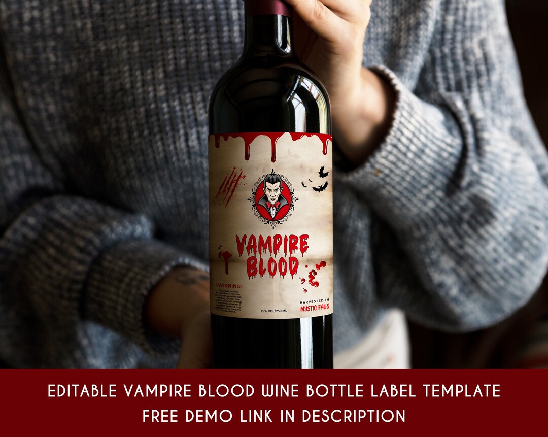Editable Vampire Blood Wine Bottle Label Template, Printable Halloween ...