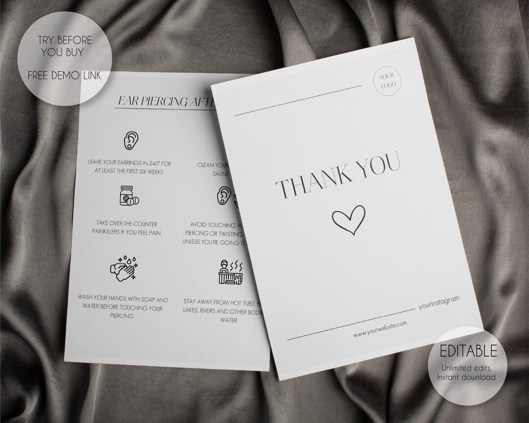 Editable Ear Piercing Aftercare Card Template: Minimalist Design ...