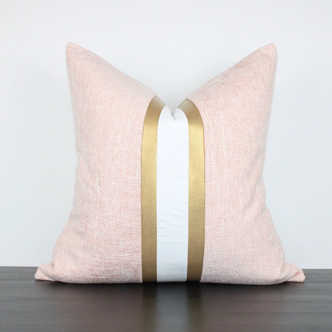 Leila Pink Blush Cover Pillow Pink Blush With Faux Gold Leather Pillow ...