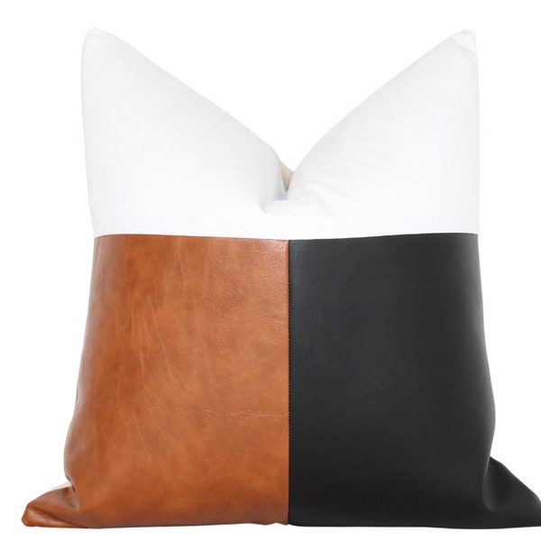 Leather Color Block Pillow - Etsy
