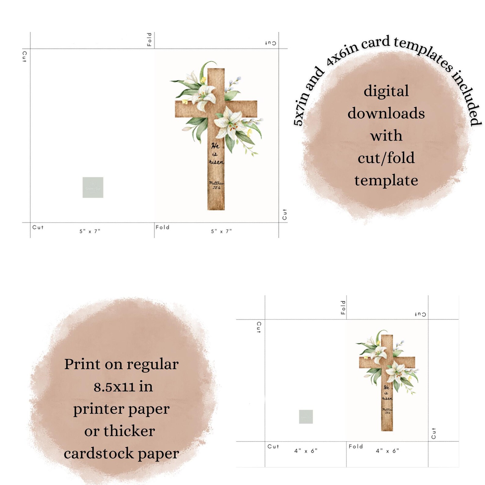 He is Risen Easter Card L He is Risen L Easter Card L Cross Easter Card ...
