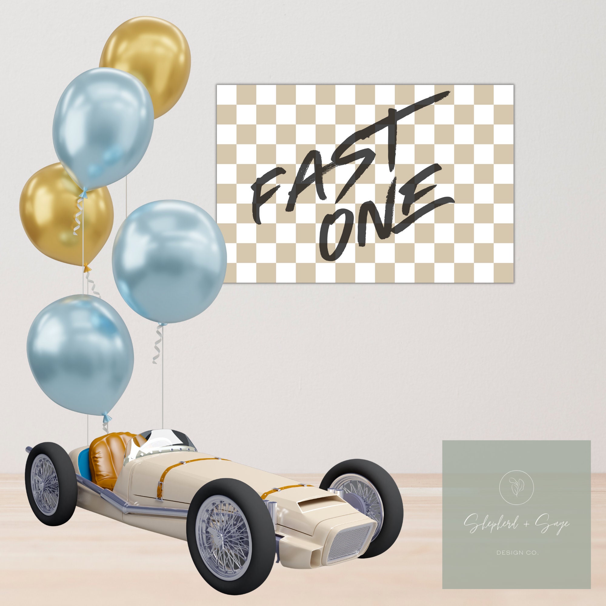 Fast One Race Car Banner Printable L Neutral Checkered Flag L Digital ...