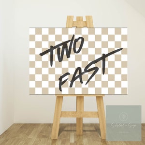Two Fast Race Car Banner Printable L Neutral Checkered Flag L Digital ...