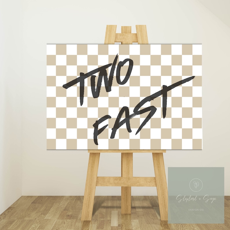 Two Fast Race Car Banner Printable L Neutral Checkered Flag L Digital ...