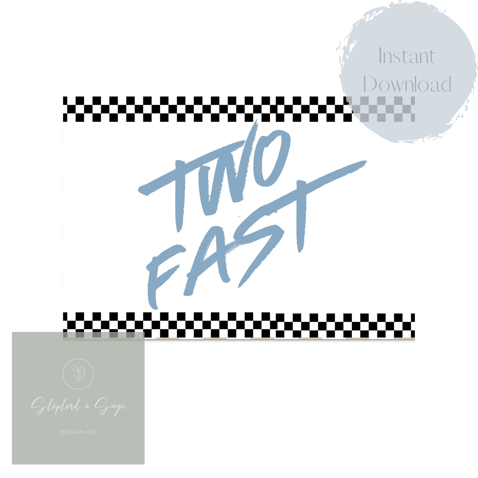 Two Fast Race Car Banner Printable L Blue Checkered Flag L - Etsy