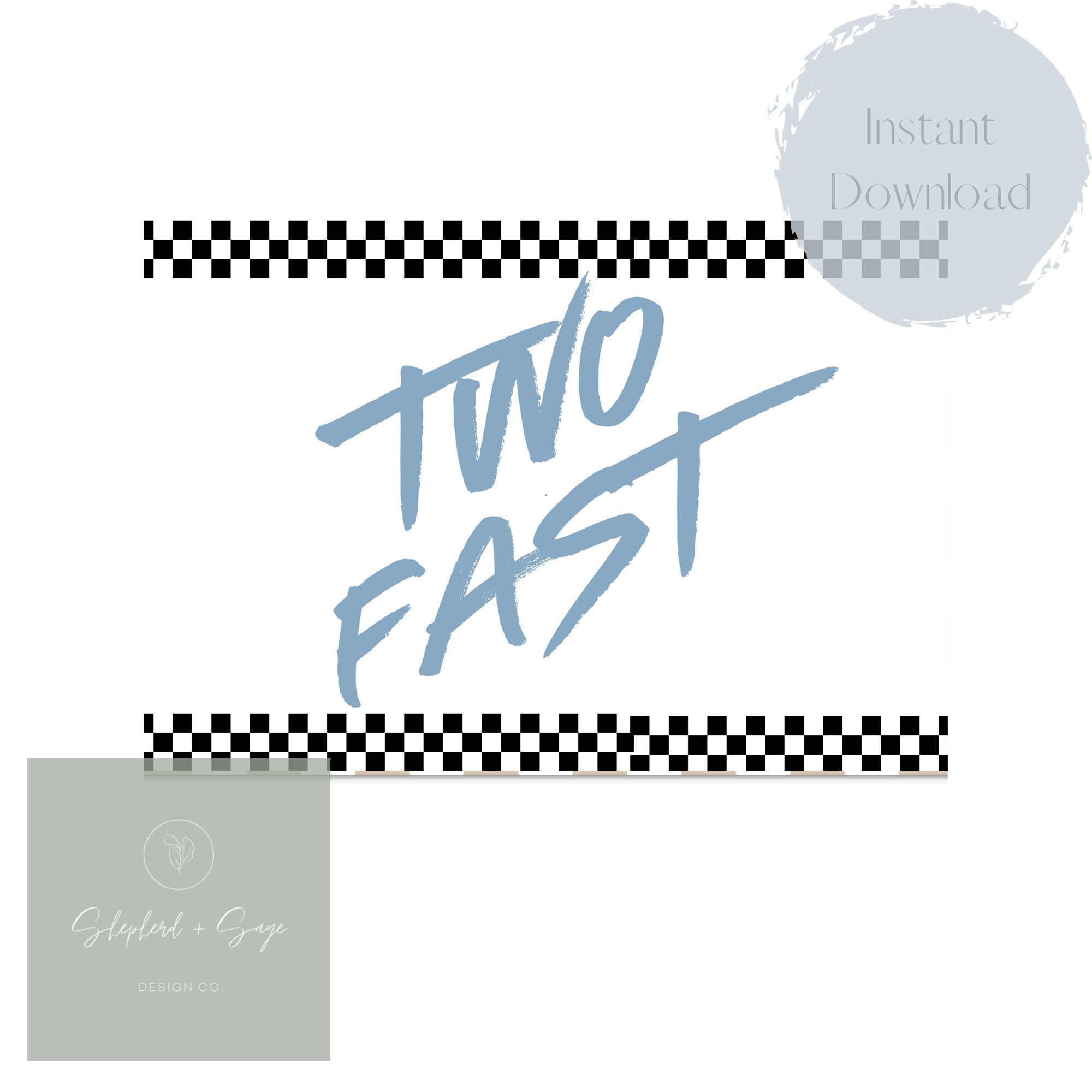 Two Fast Race Car Banner Printable L Blue Checkered Flag L - Etsy
