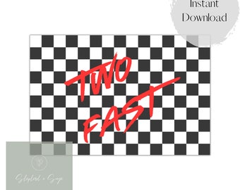 Two Fast Race Car Banner Printable L Neutral Checkered Flag L Digital ...