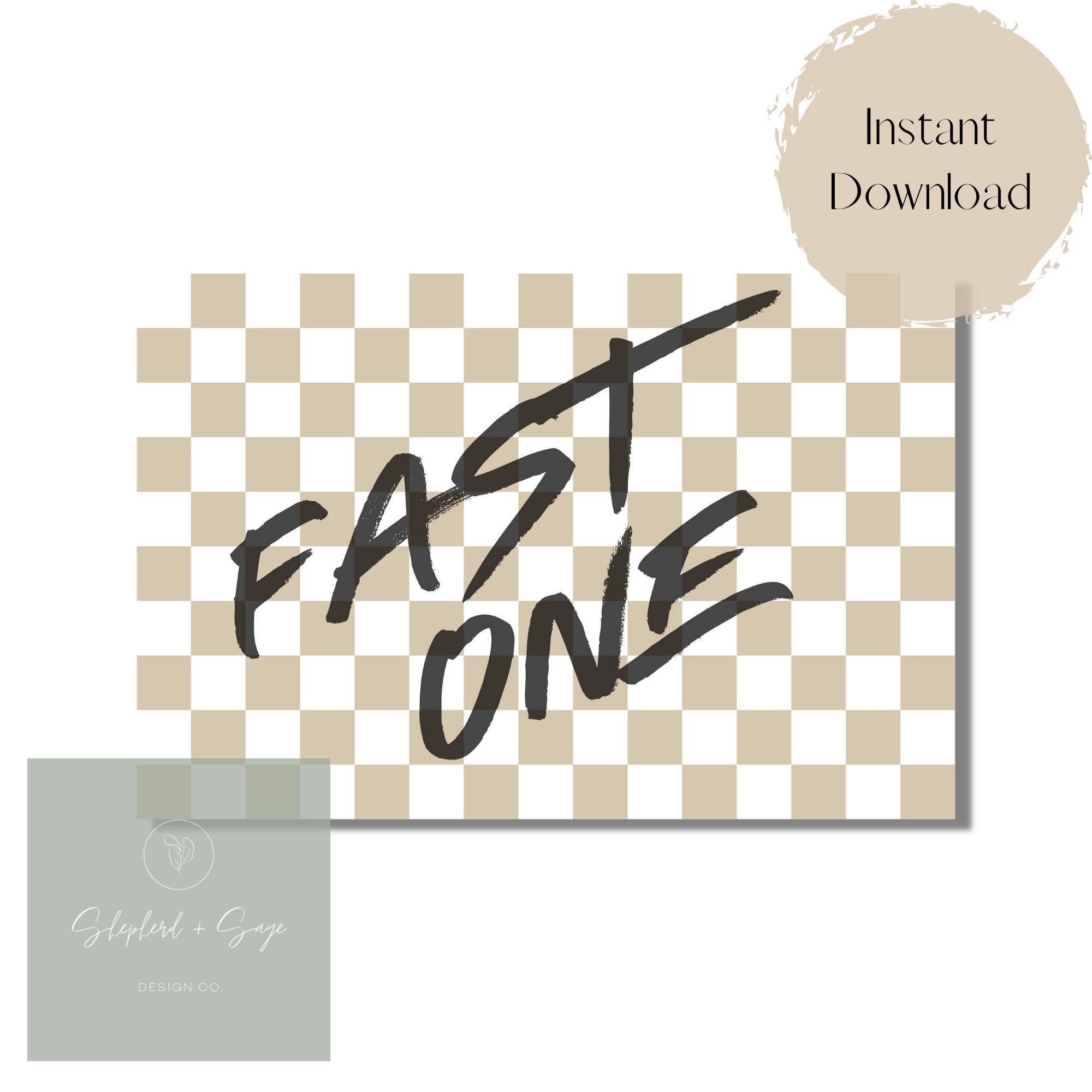 Fast One Race Car Banner Printable L Neutral Checkered Flag L Digital ...
