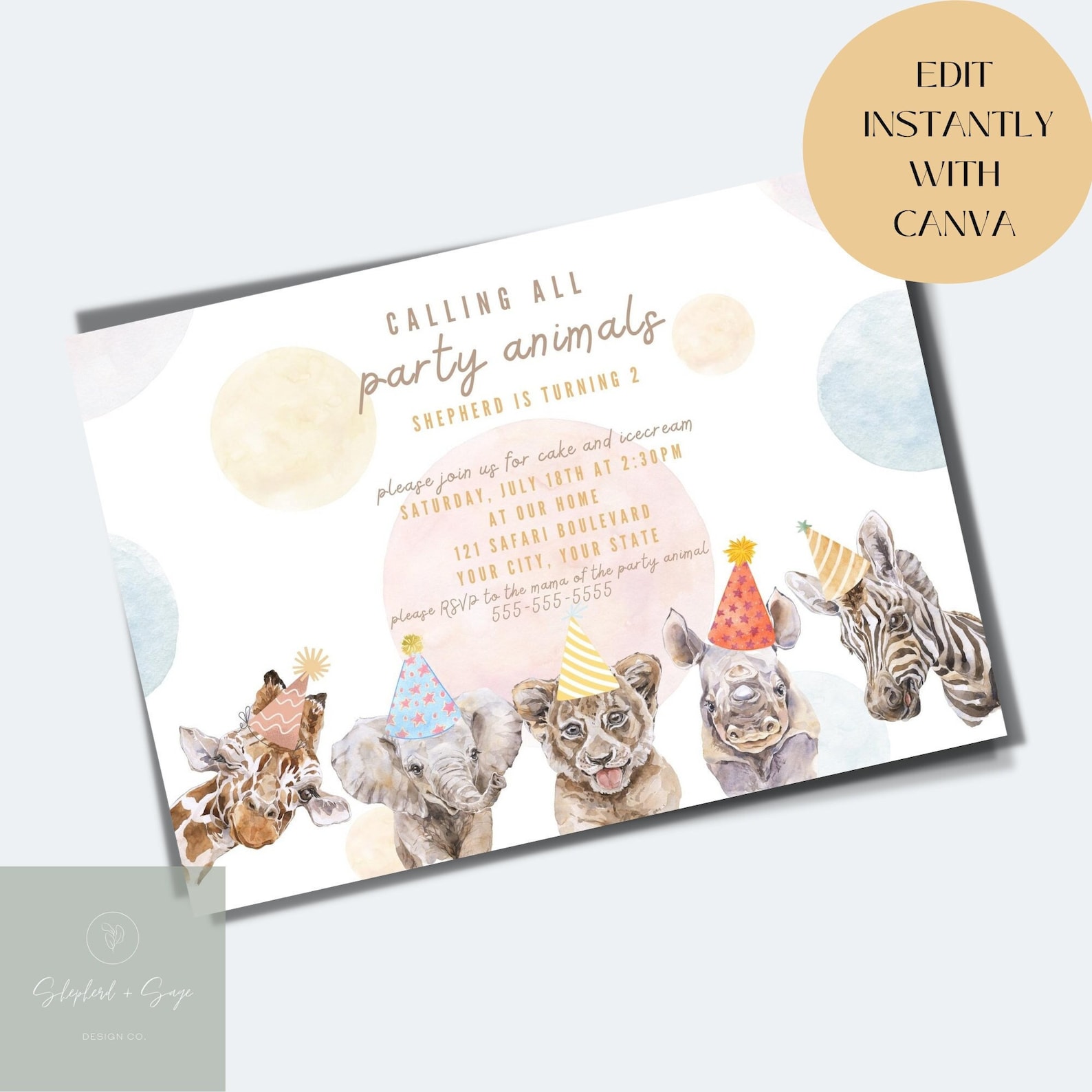 Party Animals Birthday Invitation Template L Gender Neutral L Canva ...