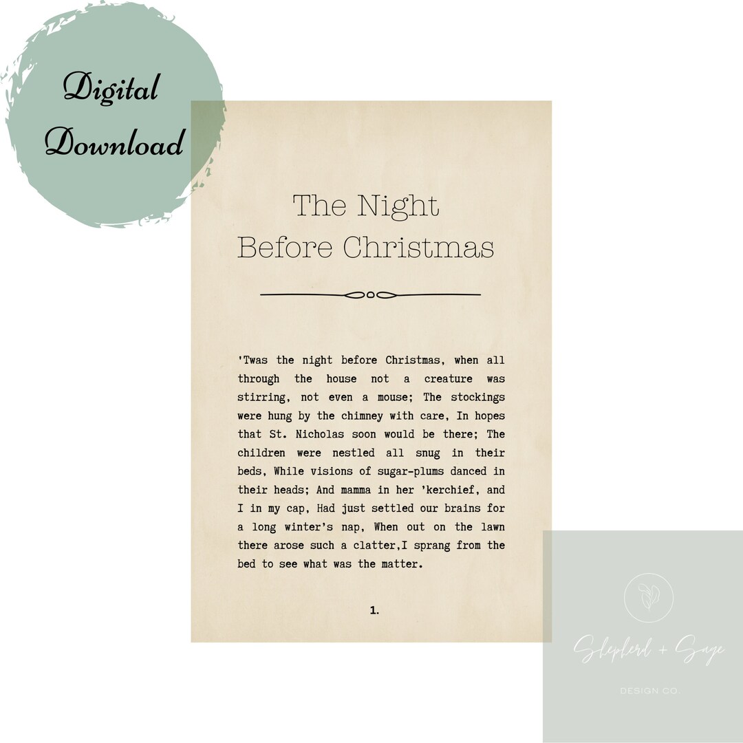 Twas the Night Before Christmas L Digital Download Print L the Night ...