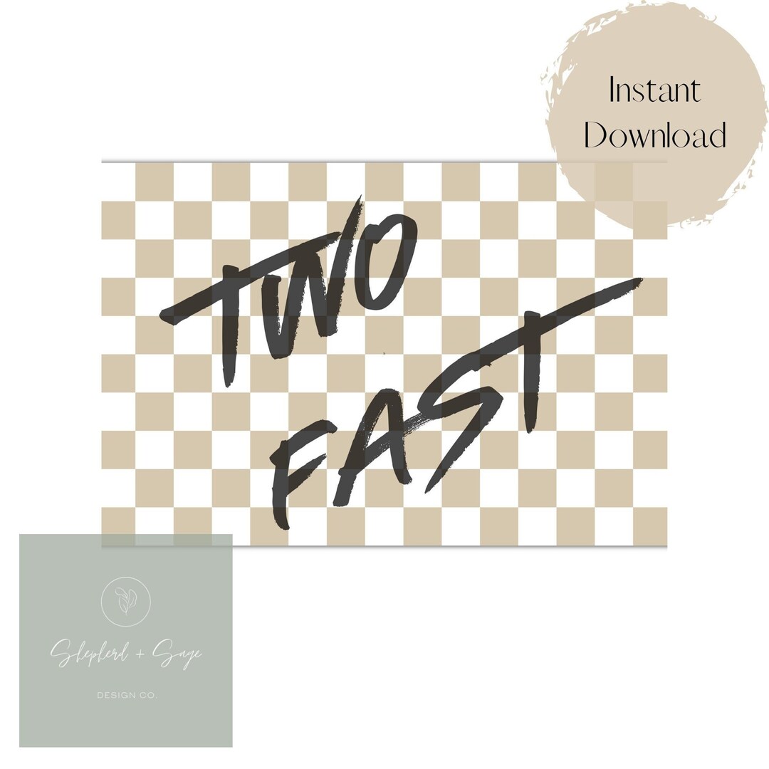 Two Fast Race Car Banner Printable L Neutral Checkered Flag L Digital ...