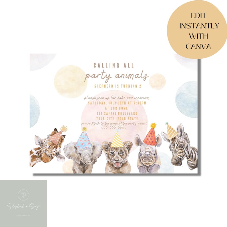 Party Animals Birthday Invitation Template L Gender Neutral L Canva ...