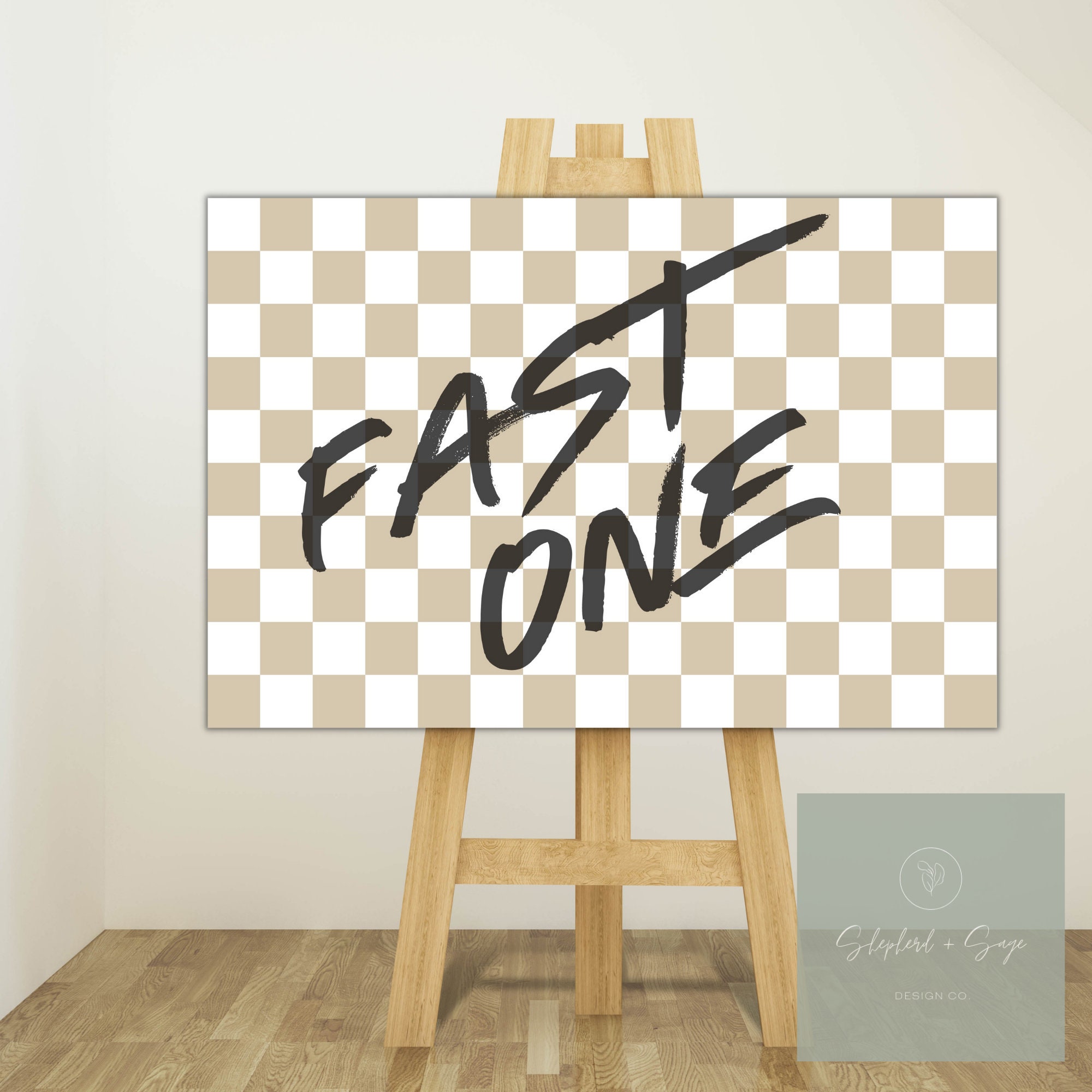 Fast One Race Car Banner Printable L Neutral Checkered Flag L Digital ...
