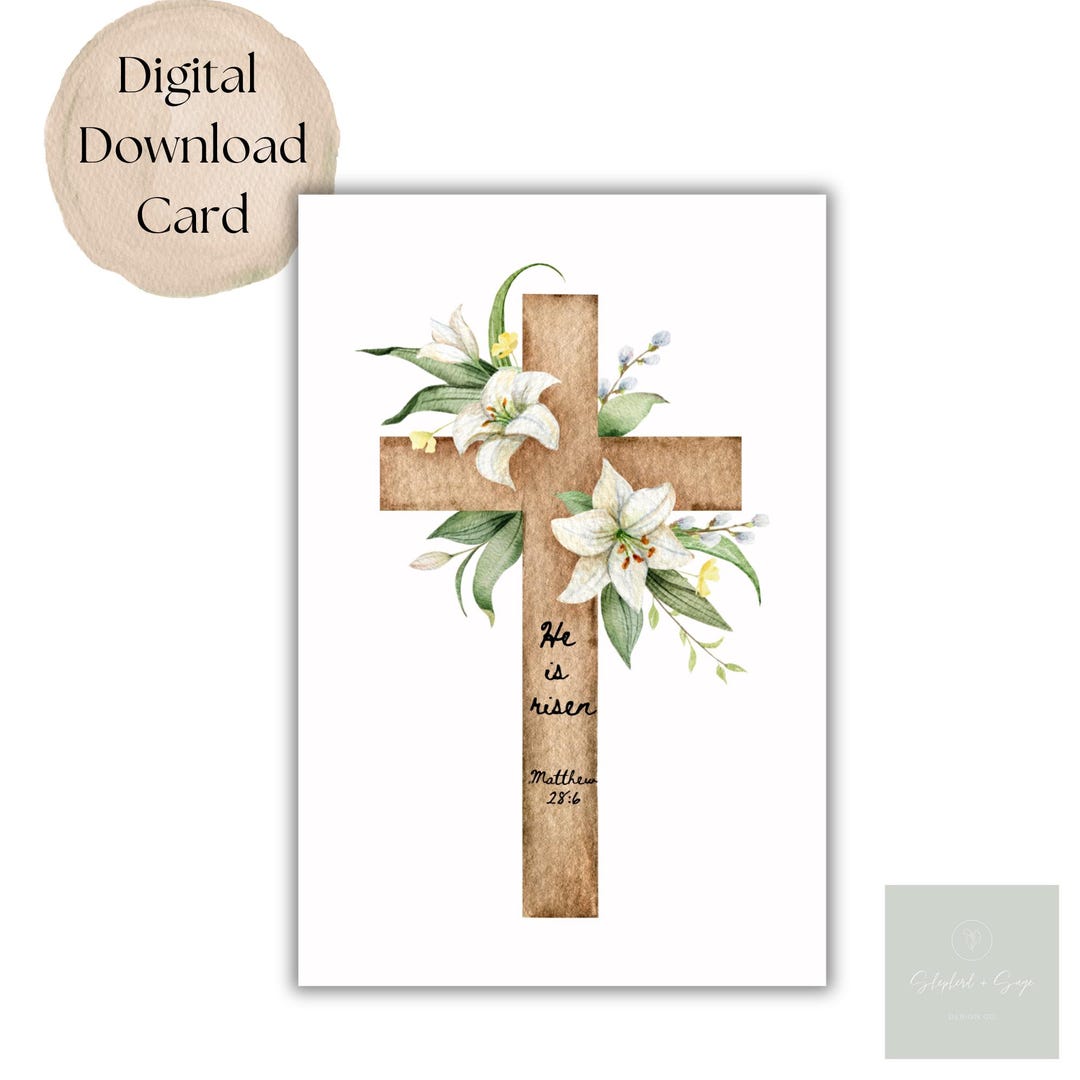 He is Risen Easter Card L He is Risen L Easter Card L Cross Easter Card ...